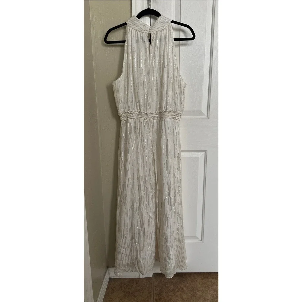 DREW | Dresses | Drew White Halter Neck Silk Maxi Dress With Gold ...